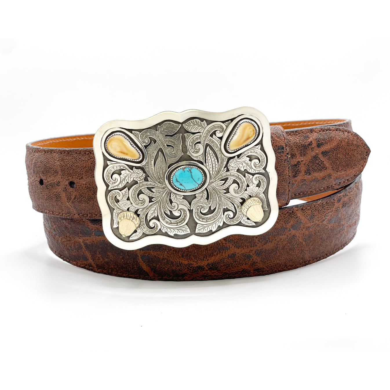 Elk Ivory and Turquoise One Piece Buckle – Tom Taylor Belts | Buckles ...